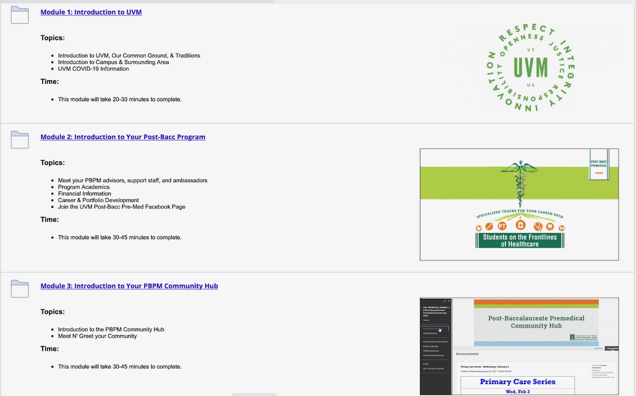 Connections, Resources, and Support in UVM’s Pre-Medical Community Hub - UVM Professional and ...